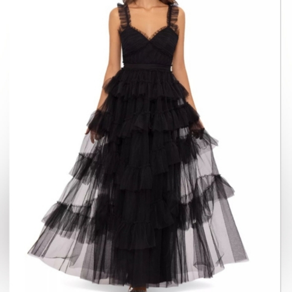 Betsy & Adam | Dresses | Betsy Adam Gigi Ruffled Tiered Tulle Gown ...